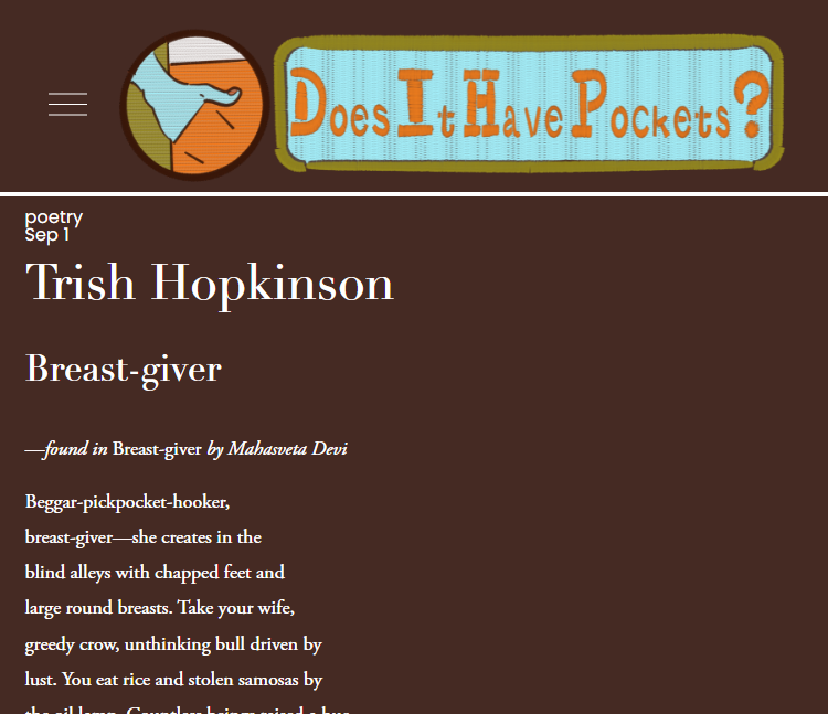 3 poems published in Does It Have Pockets – Trish Hopkinson